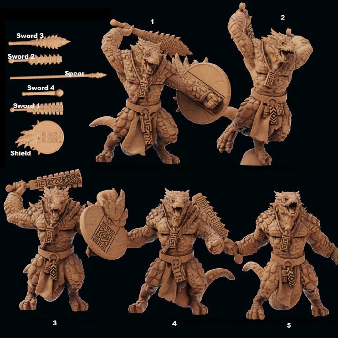 Dnd Lizardmen Warrior Miniatures | Lizardfolk | DND | Unpainted ...