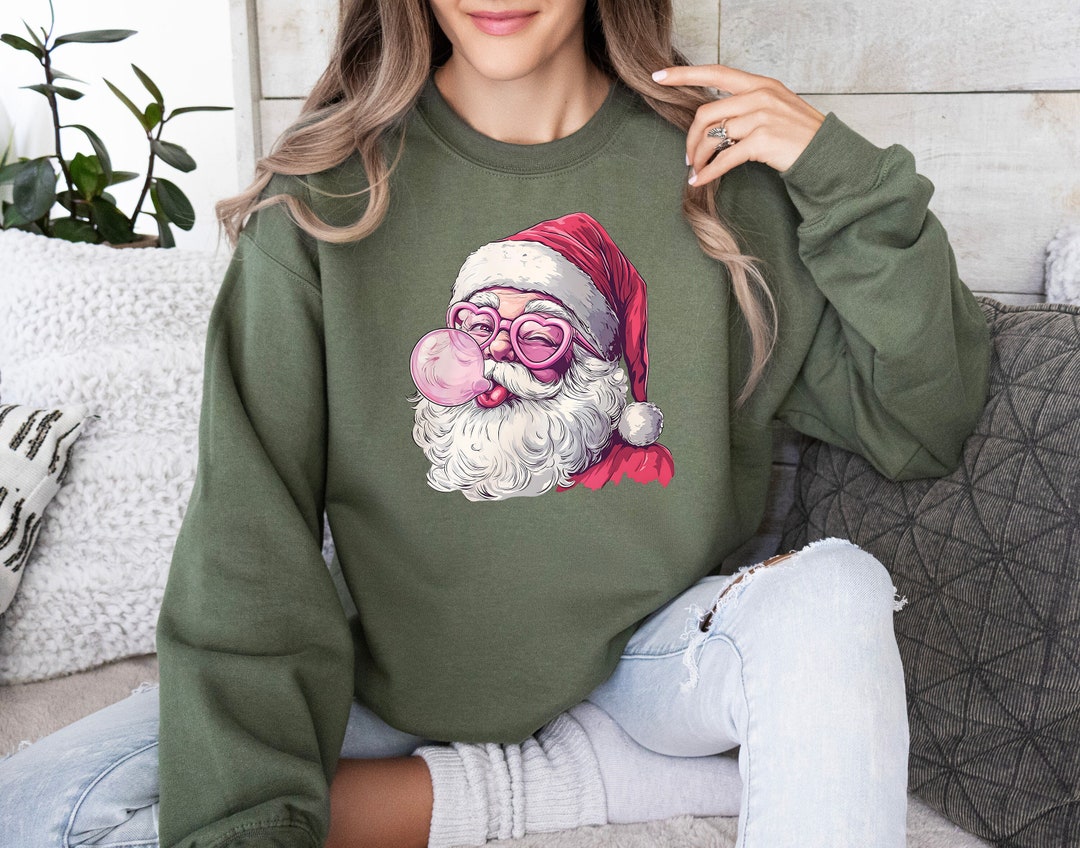 Retro Santa Sweater, Santa Bubble Gum Christmas Sweatshirt, Retro Santa ...