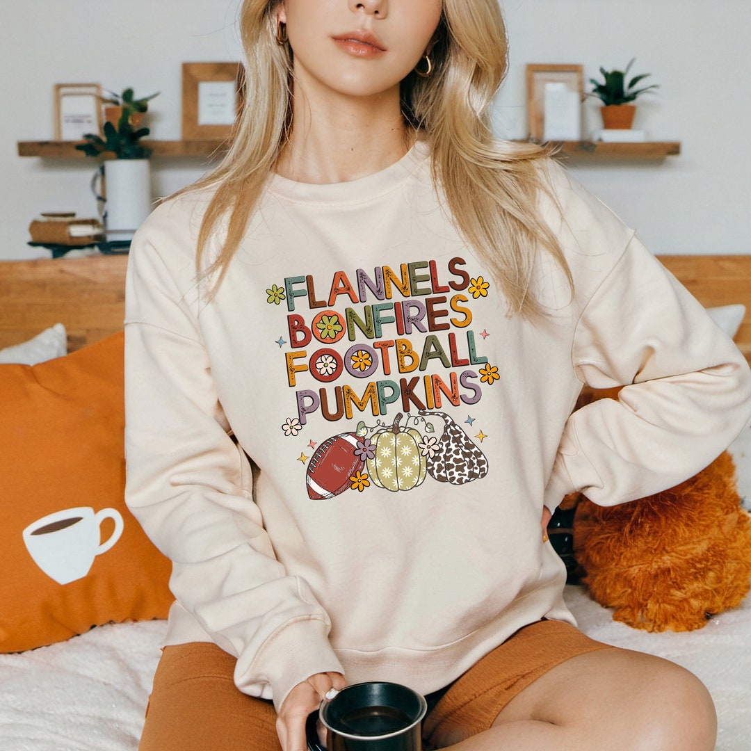 Flannels Bonfires Football Pumpkins Sweatshirt, Fall Sweatshirt ...
