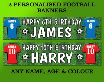 2 Personalised Birthday Party Football Banners Celebration - Etsy UK