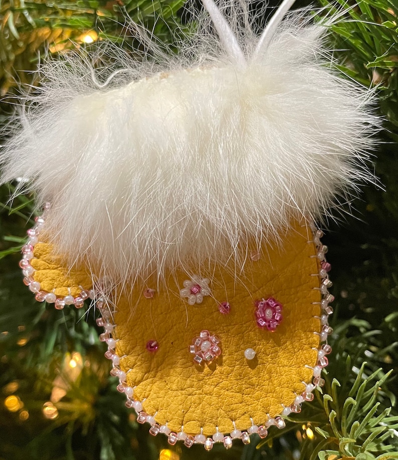 Beaded Leather Mitten With Rabbit Fur Trim - Etsy