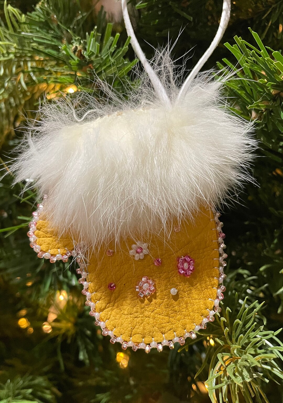 Beaded Leather Mitten With Rabbit Fur Trim - Etsy