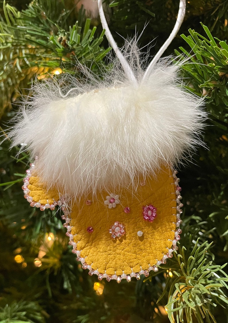 Beaded Leather Mitten With Rabbit Fur Trim - Etsy