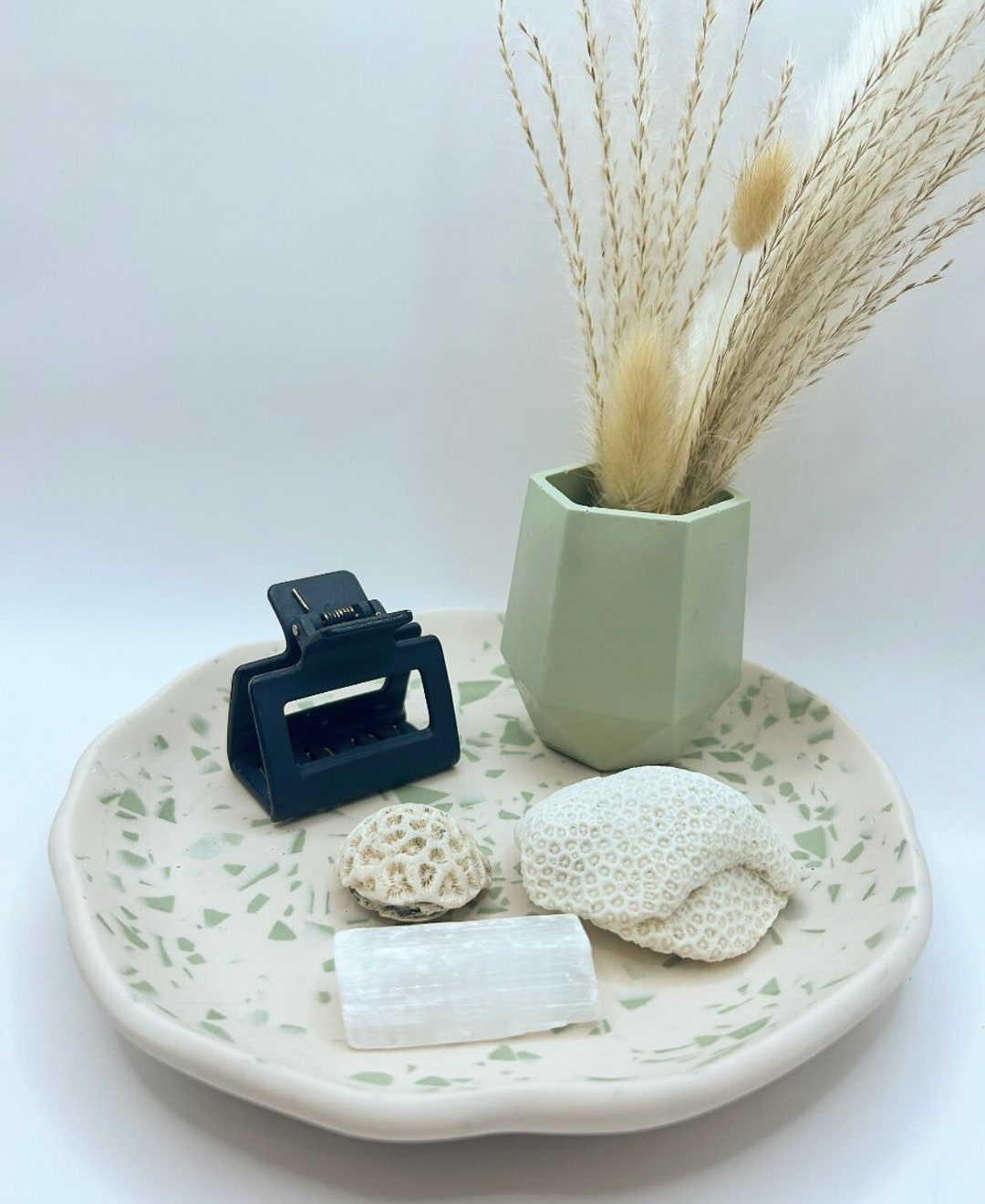 White and Sage Wavy Terrazzo Tray, Sage Green and White Tray, Sage ...