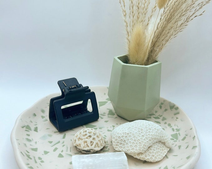 White and Sage Wavy Terrazzo Tray, Sage Green and White Tray, Sage ...
