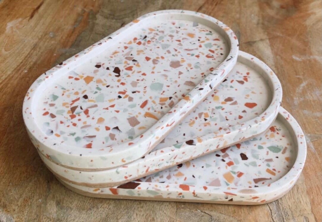 Earth Tone and Brick Red Full Terrazzo Trinket Tray Fun Home - Etsy