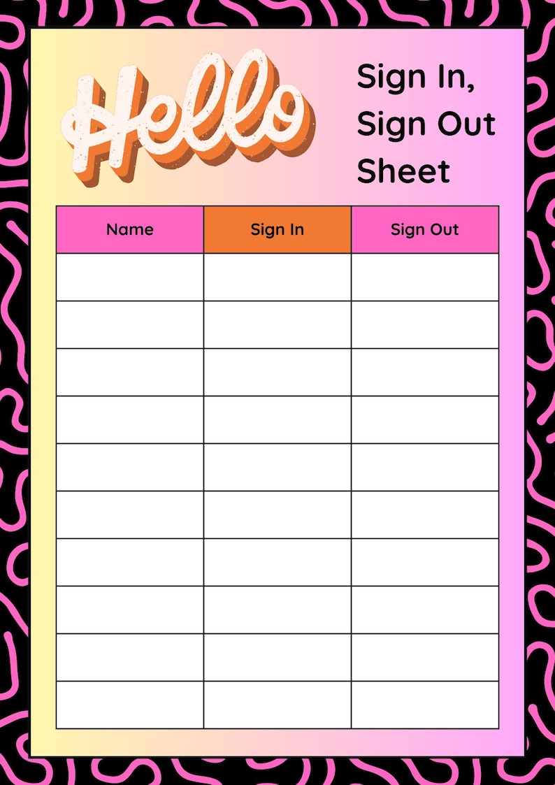 Printable Sign in Sheet Template | Digital Download | Attendance, Guest ...