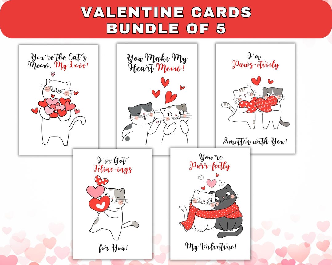 Cute Cats Valentines Day Card, Printable Valentines Day Card, Card for ...
