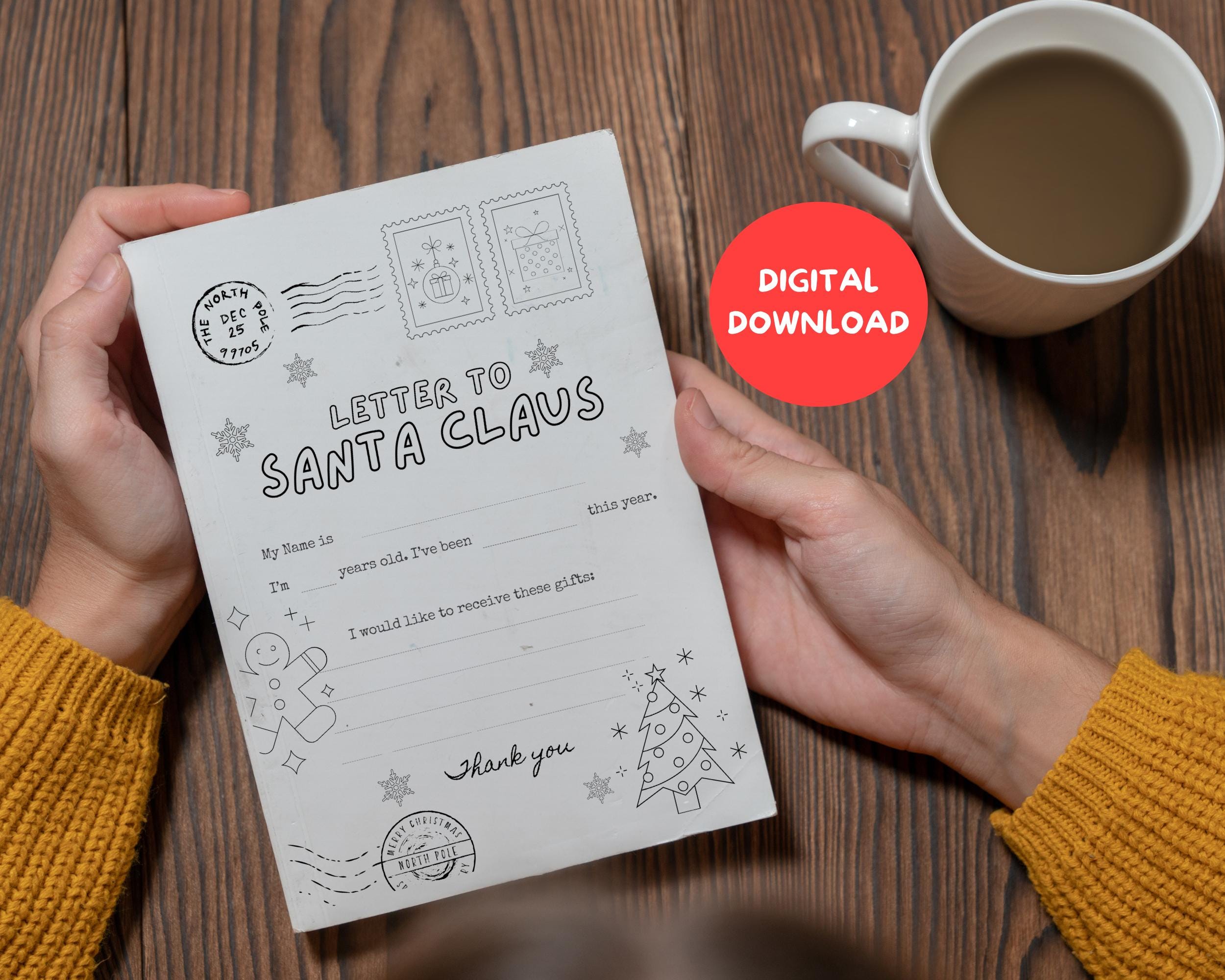 Bundle Santa Coloring Page, Printable Santa Letter, Christmas Wish List ...