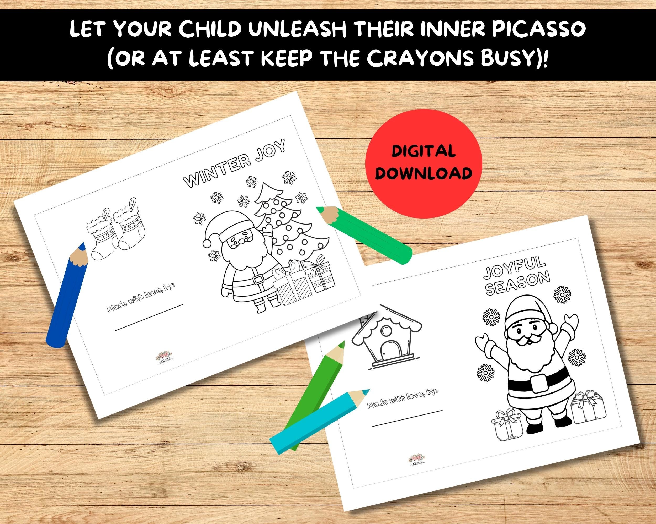 Christmas Coloring Cards - 20 Printable Holiday Cards for Kids - Winter ...