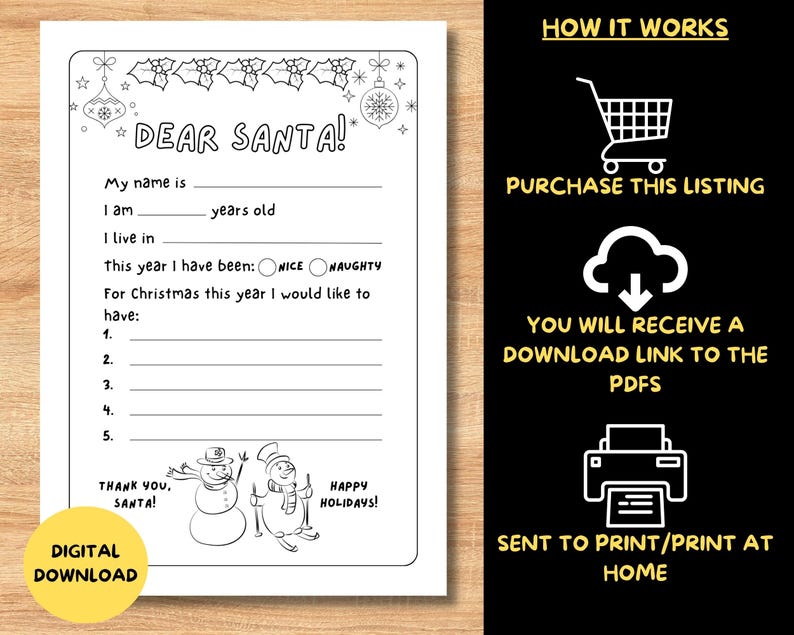 Bundle Santa Coloring Page, Printable Santa Letter, Christmas Wish List ...
