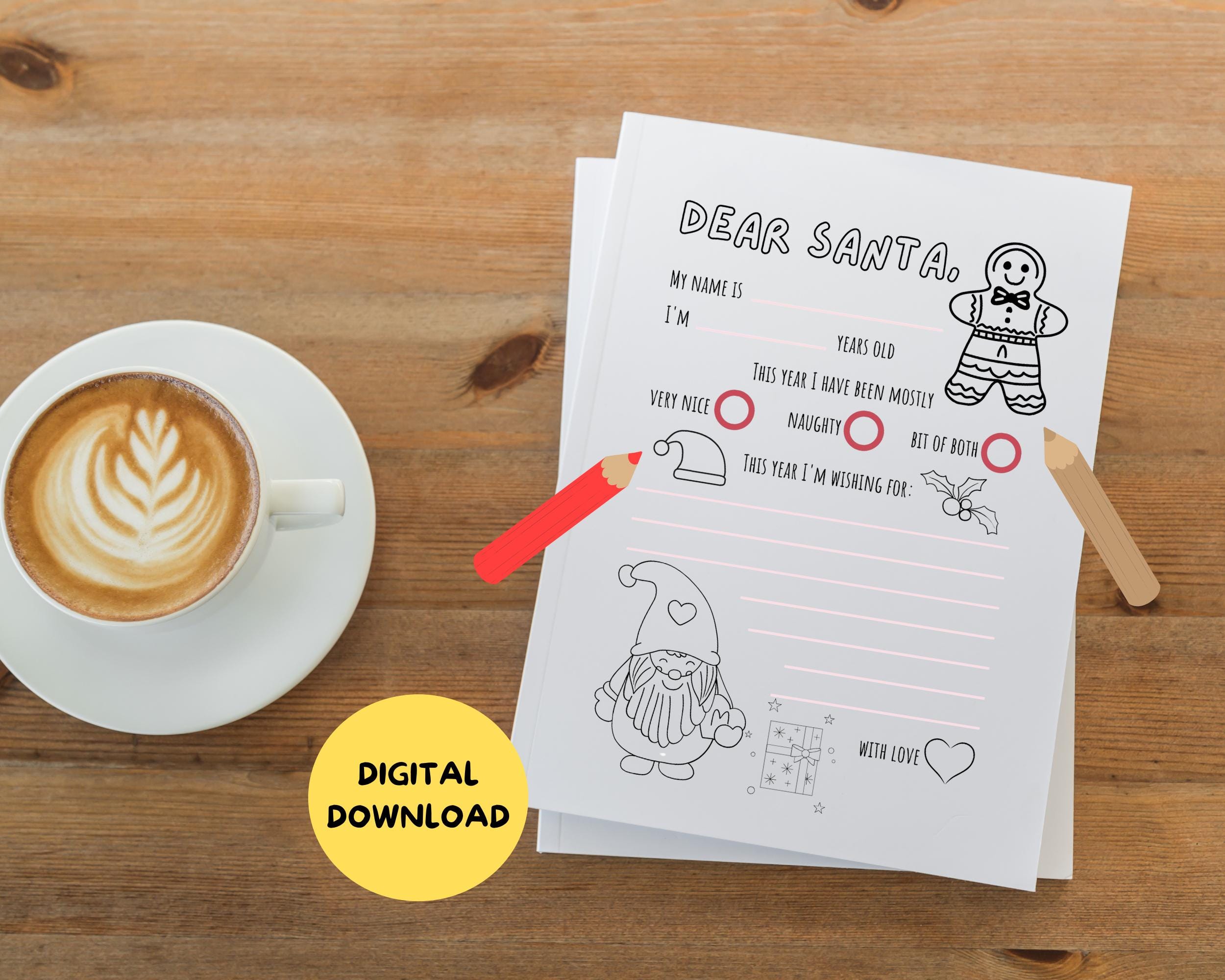Bundle Santa Coloring Page, Printable Santa Letter, Christmas Wish List ...