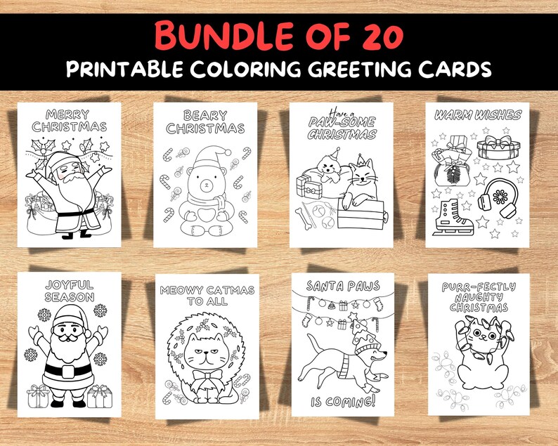 Christmas Coloring Cards - 20 Printable Holiday Cards for Kids - Winter ...