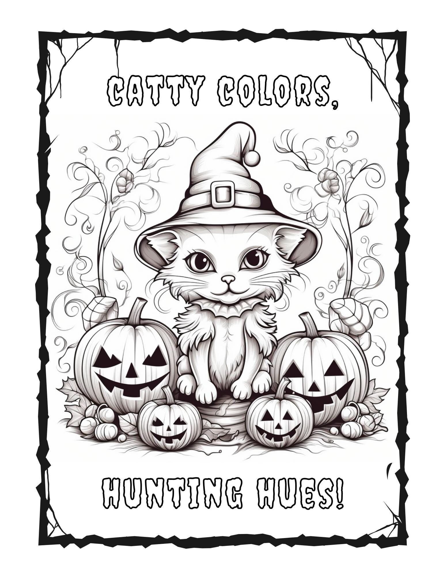 10 Cute Cat Halloween Coloring Pages, Easy Halloween Printable Coloring ...