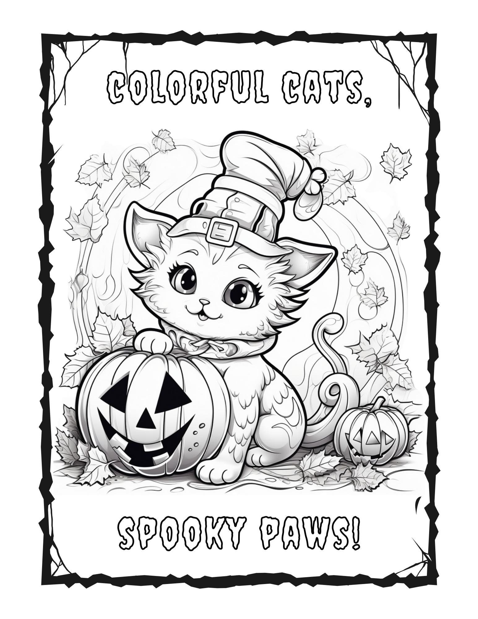 10 Cute Cat Halloween Coloring Pages, Easy Halloween Printable Coloring ...