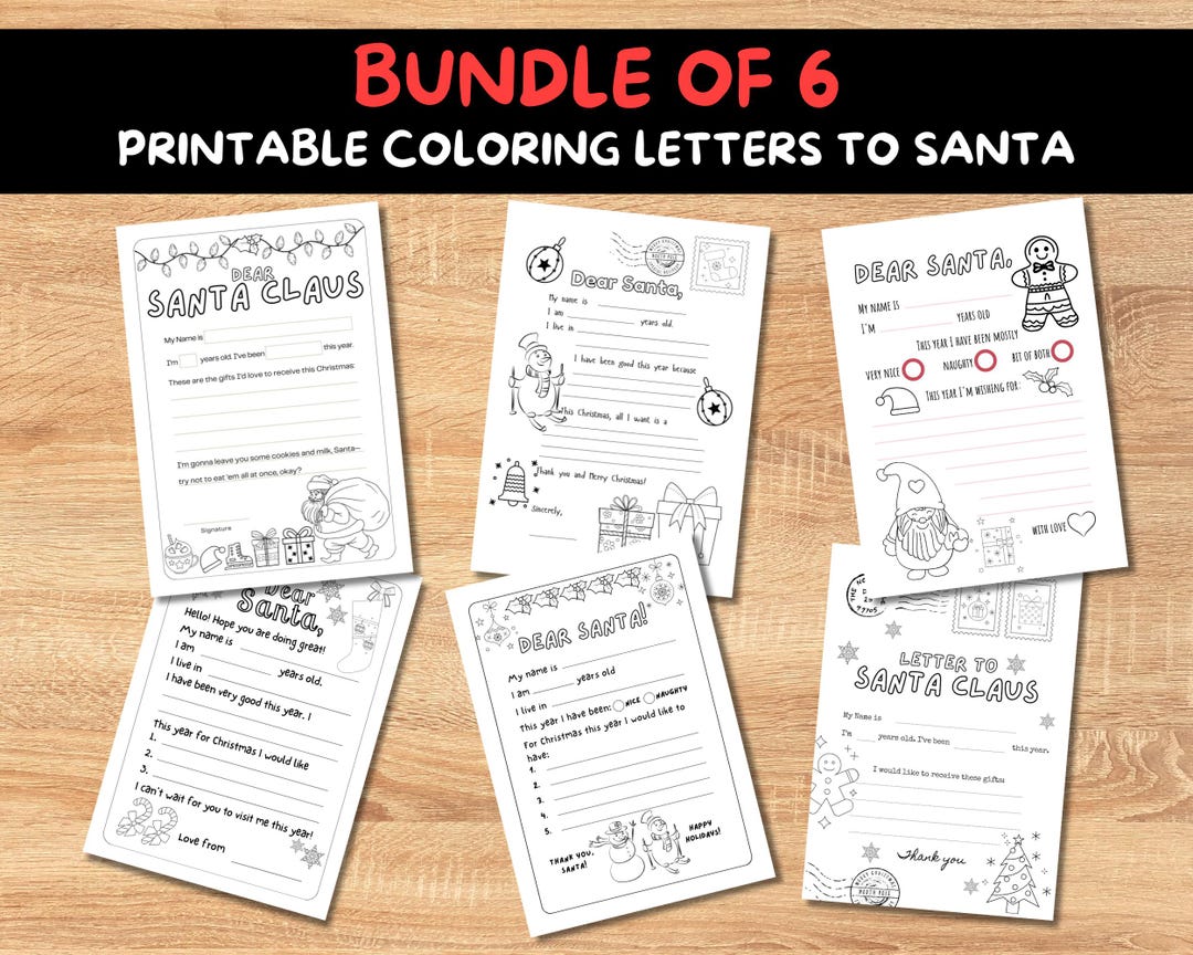 Bundle Santa Coloring Page, Printable Santa Letter, Christmas Wish List ...