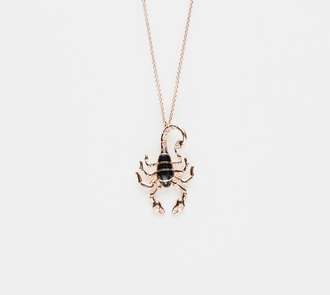 18 K Rose Gold Scorpion Pendant With Black Enamel Natural Diamonds - Etsy