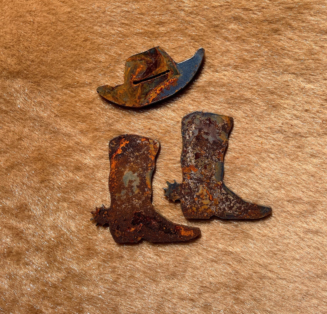 Rusty Metal Cowboy Hat and Boots Set of 3, Magnets, Ornaments, Crafts ...
