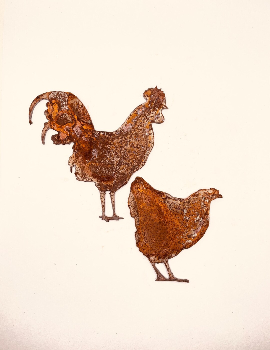 Rustic Metal Chickens Rooster and Hen Set: USA Made Garden Art, Magnets ...