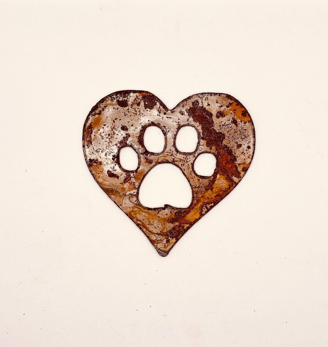 3" Rustic Metal Paw Print Heart; Single Item, Ornament, Magnet ...