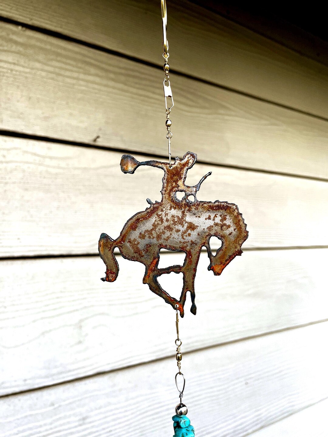 Cowboy Wind Chime Rustic Metal Art for Your Patio Garden Outdoors Home ...