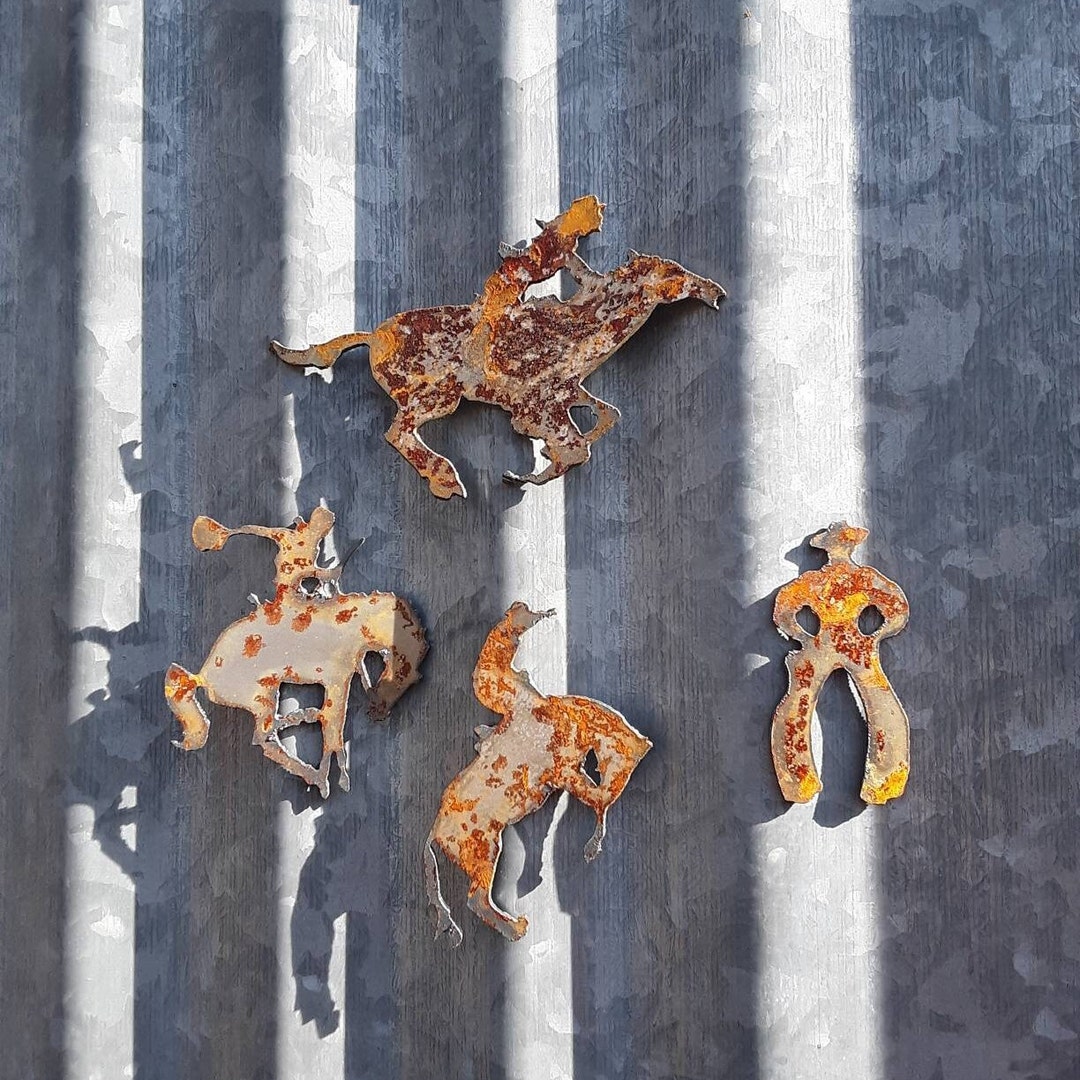 Rusty Metal Cowboys; Set of 4, Magnets, Ornaments, Crafts, Signs ...