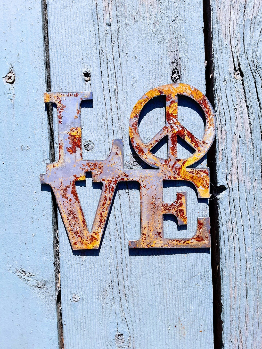 Love Peace Rusty Metal Art Sign, Stencil, Wall Decoration, Magnet, Home ...