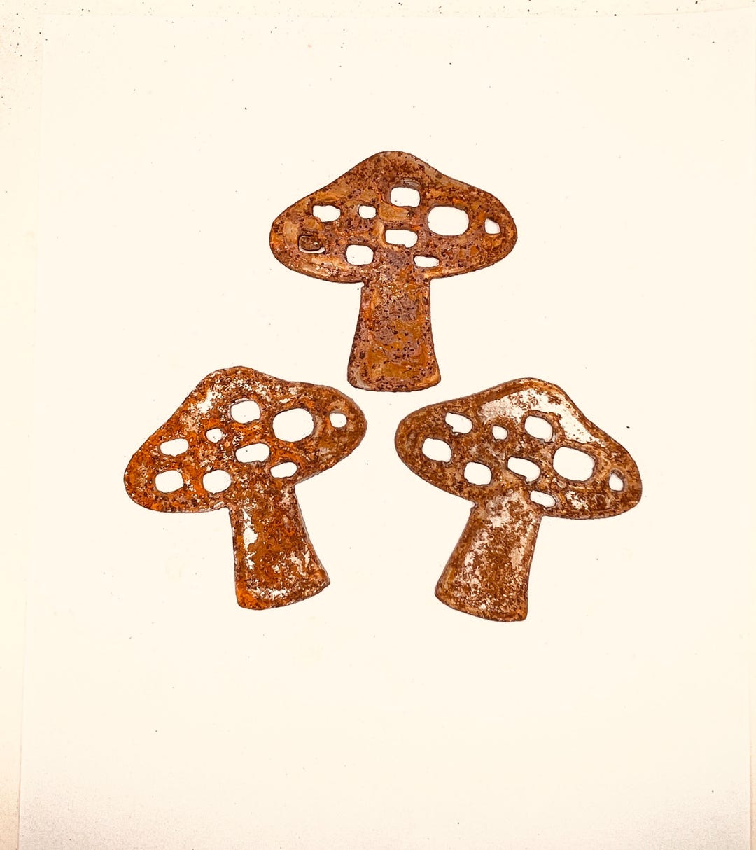 Mushrooms Toadstools Rustic Metal Accent 3" Ornaments Magnets Home ...