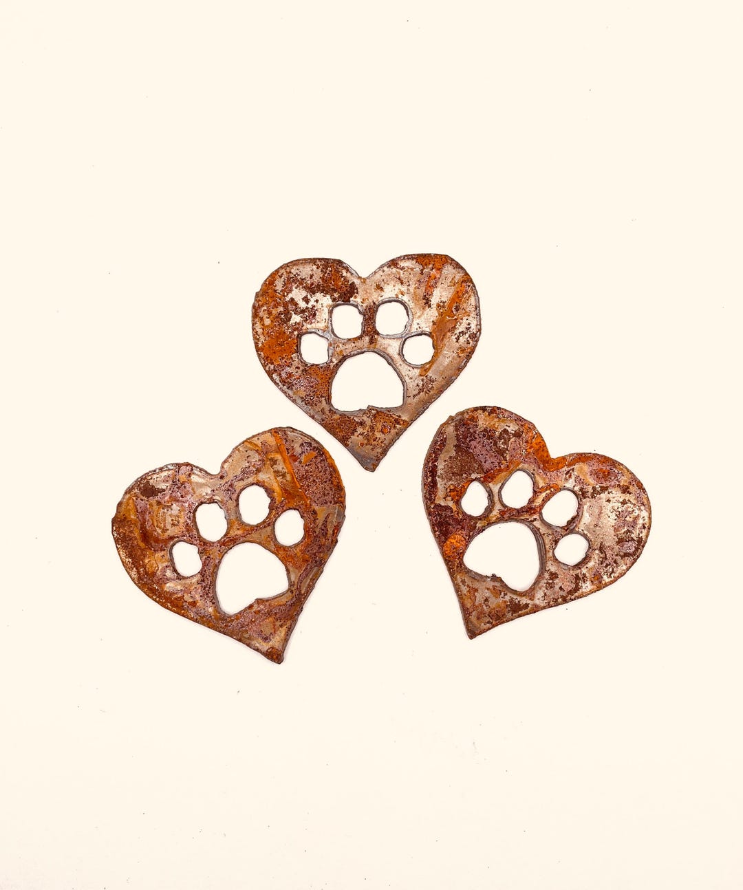 Paw Print Heart Rustic Metal Accent 2" Ornament Magnet Home Garden ...
