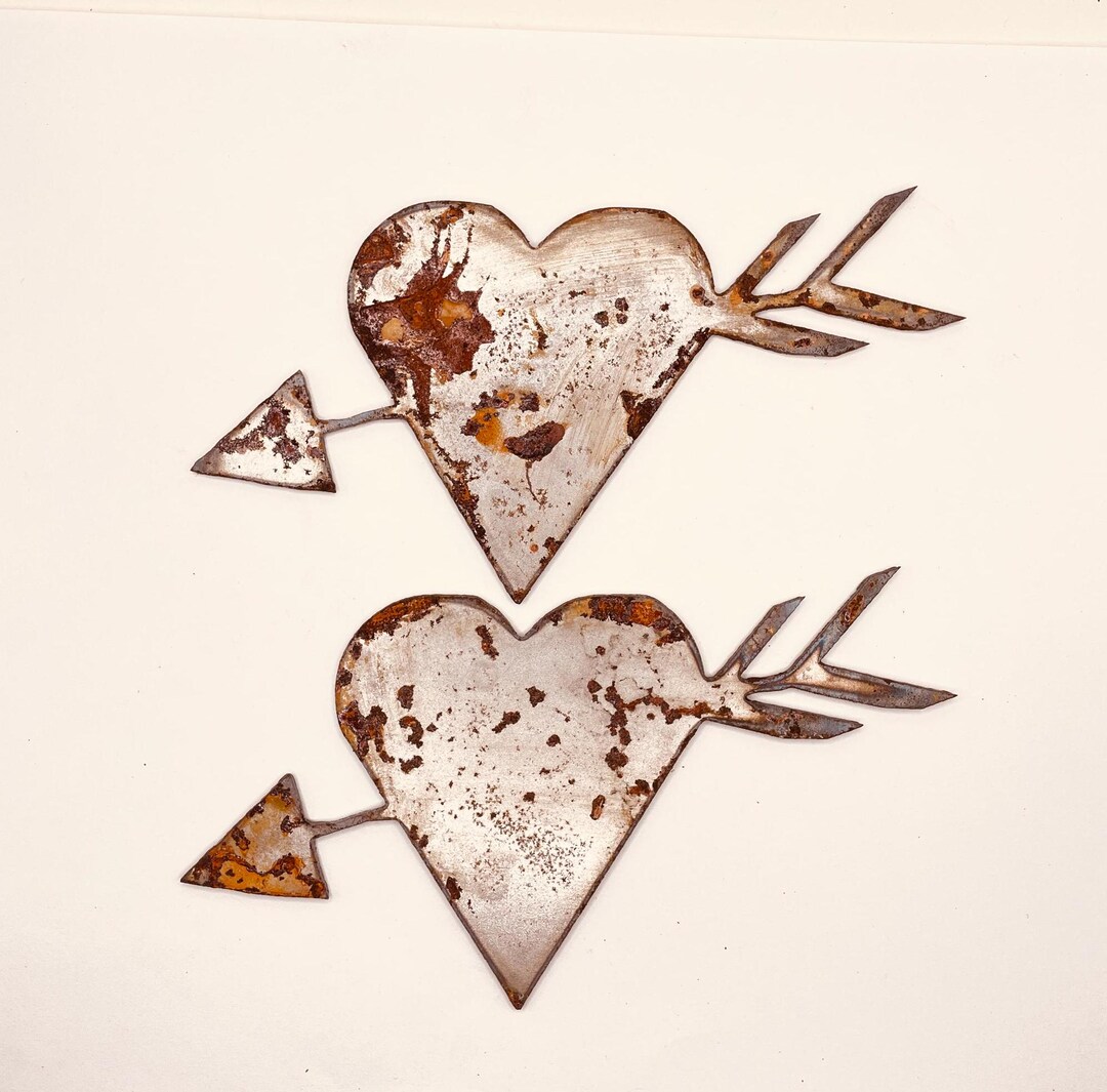 Rustic Metal Hearts With Arrow; 6", Set of 2 or 6, Home Accent, Crafts ...