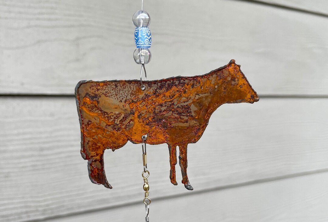 Rusty Metal Farm Animals Cow Rooster Pig Wind Chime Wind Spinner; Metal ...