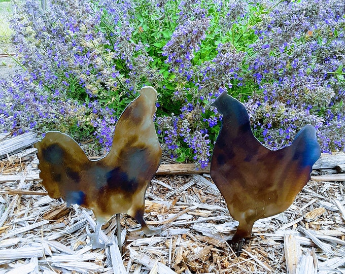 Rustic Hen and Rooster Set: Heat Treated Metal Yard Art - Etsy