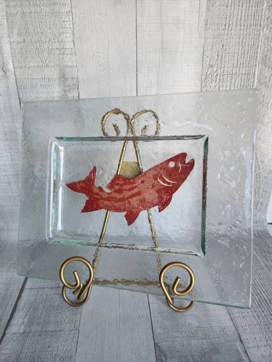 Iridescent Copper Fish Fused Glass Plate, Charlton Glassworks, Sport ...