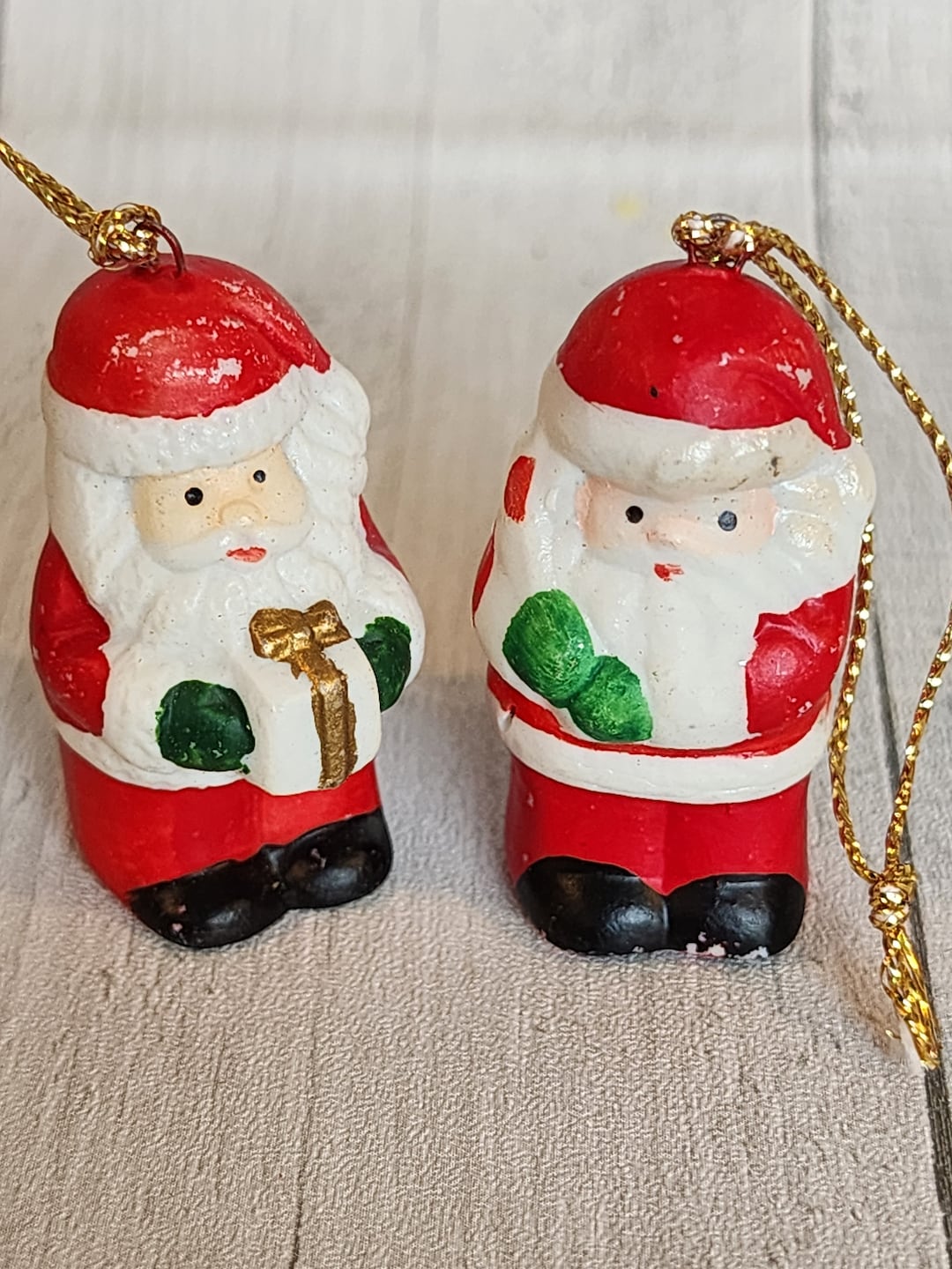 Vintage Ceramic Mini Santa Ornaments, Set of 2, Christmas Tree, Holiday ...