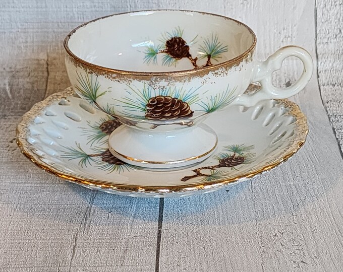 Vintage Pine Cone Woodland Teacup and Saucer Set, Victoria Ceramics ...