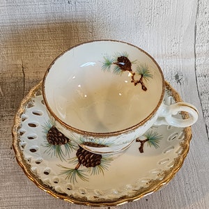 Vintage Pine Cone Woodland Teacup and Saucer Set, Victoria Ceramics ...