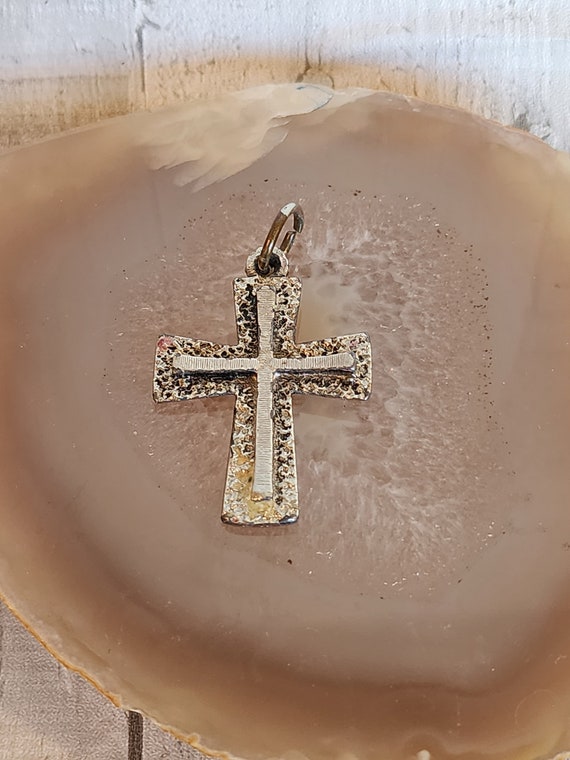 1970s Unisex Rustic Cross Pendant, Textured, Reversib… - Gem