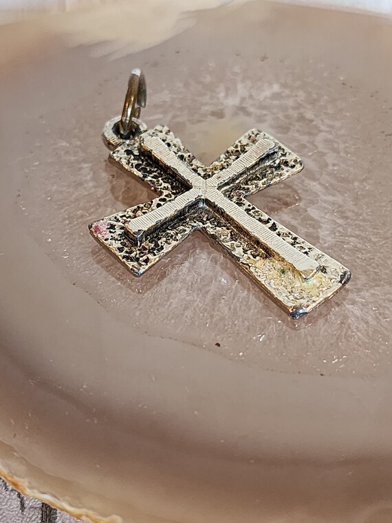 1970s Unisex Rustic Cross Pendant, Textured, Reversib… - Gem