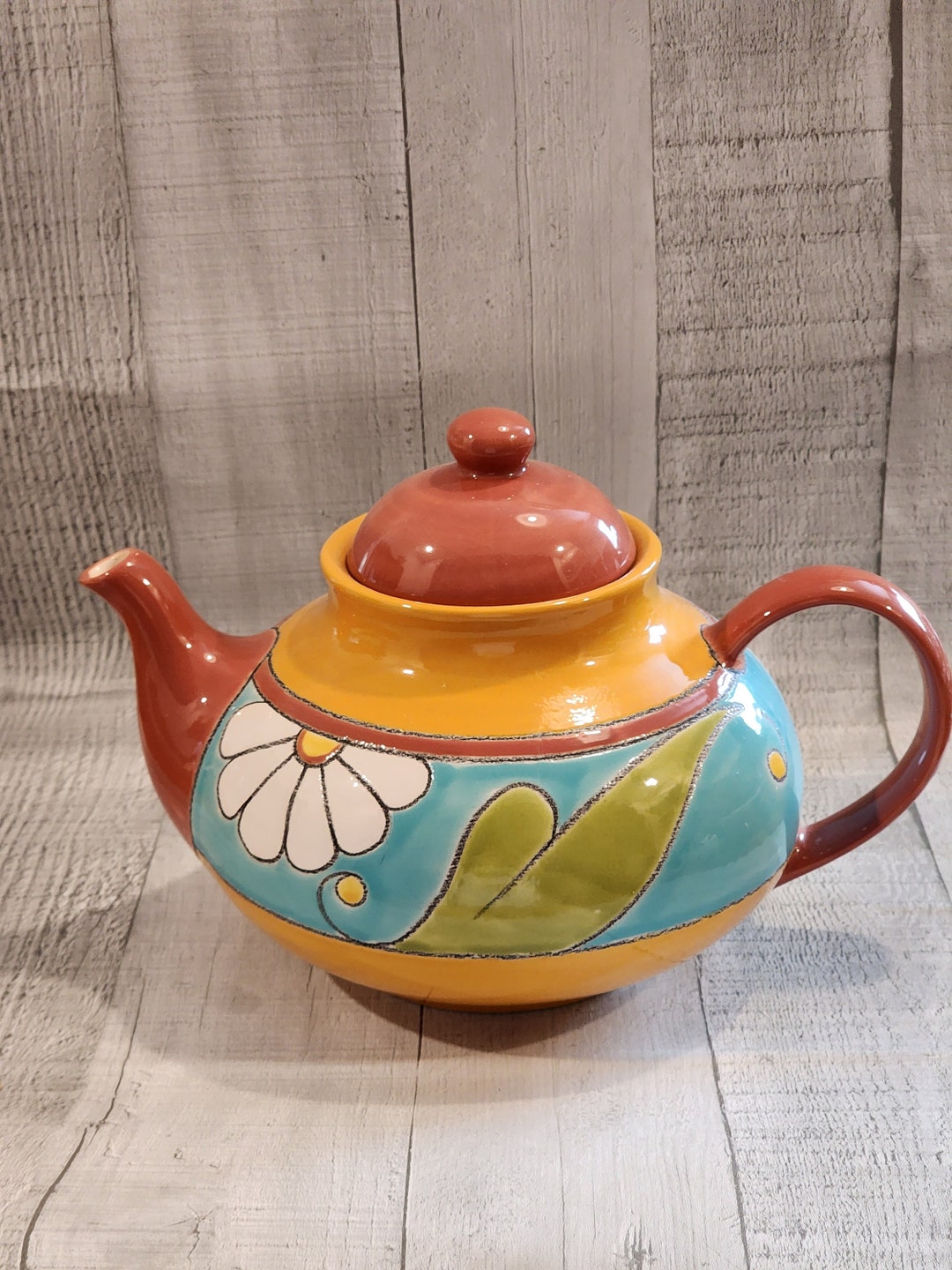 Vintage Art Pottery Teapot, Ecuador, Artesa, Eduardo Vega, Hand Painted ...