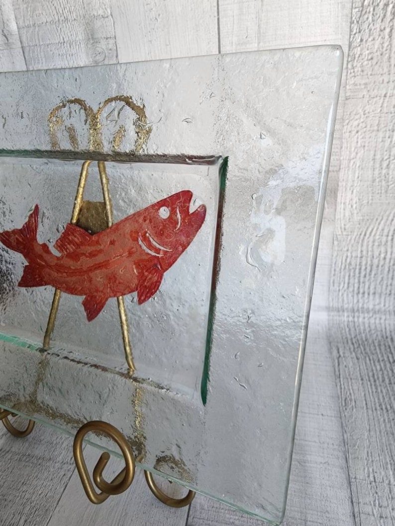 Iridescent Copper Fish Fused Glass Plate, Charlton Glassworks, Sport ...