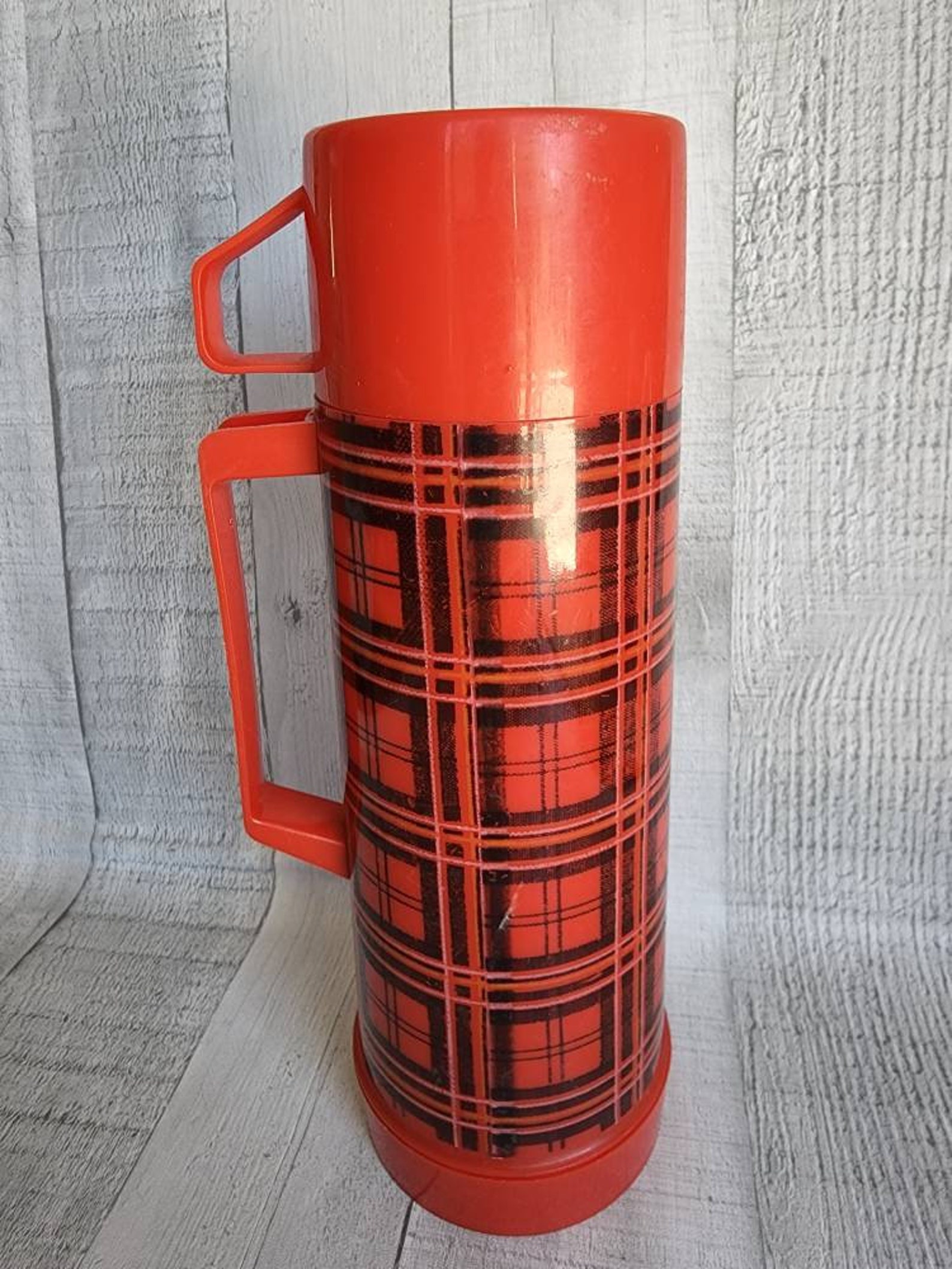 Vintage Aladdin Thermos Bottle Flask, Red Plaid, Glass Insulated, Pint ...
