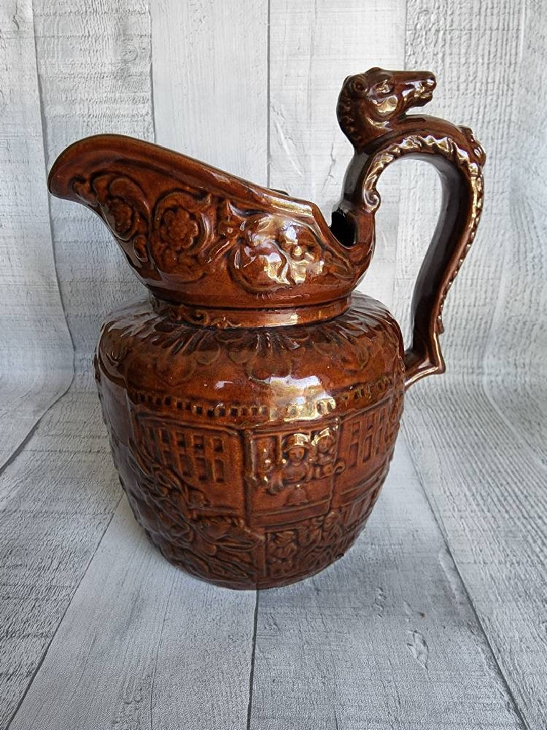 Antique Rockingham Horse Pitcher, Arthur Wood, Bennington, Equestrian ...