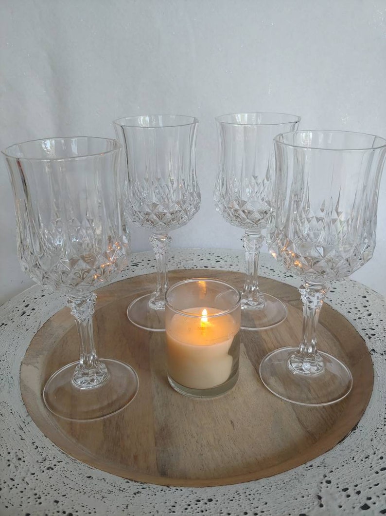 Vintage 1960s Cut Crystal Wine Glasses, Set of 4, Barware, Hostess Gift ...