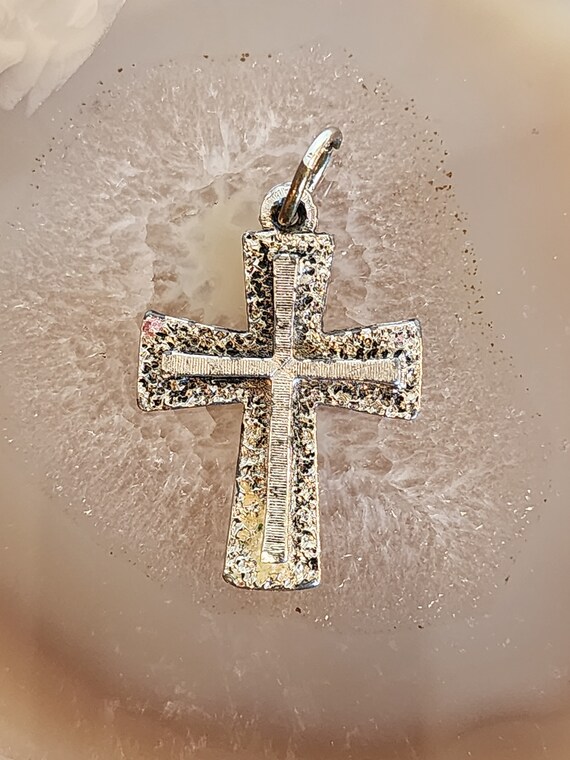 1970s Unisex Rustic Cross Pendant, Textured, Reversib… - Gem