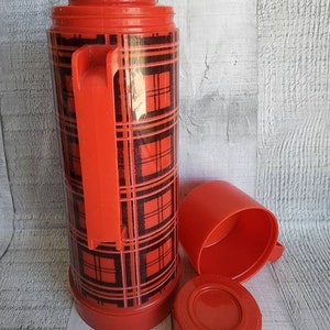 Vintage Aladdin Thermos Bottle Flask, Red Plaid, Glass Insulated, Pint ...