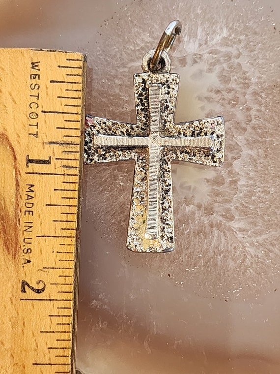 1970s Unisex Rustic Cross Pendant, Textured, Reversib… - Gem