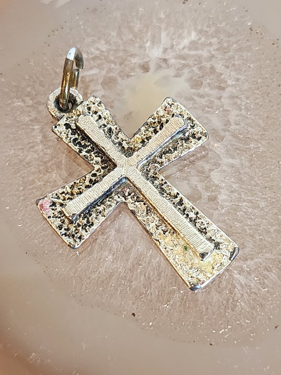 1970s Unisex Rustic Cross Pendant, Textured, Reversib… - Gem