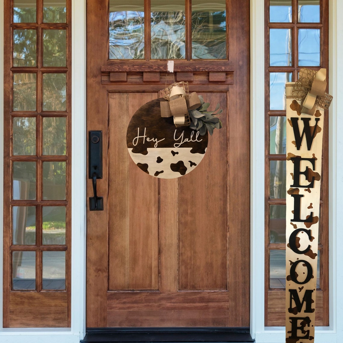 Hey Y’all Cow Print Door Hanger, Available With Matching Porch Sign - Etsy