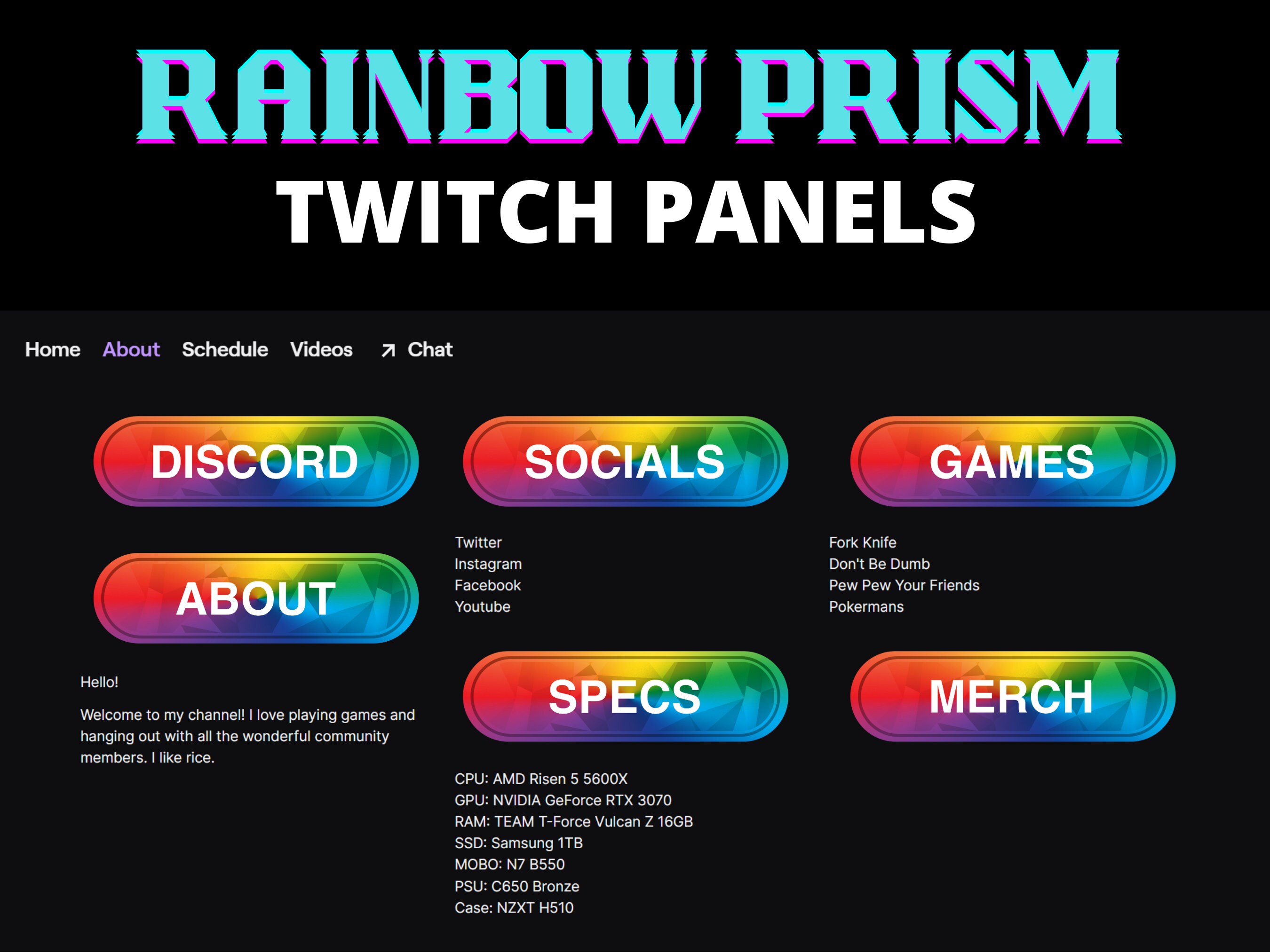 Rainbow Prism Twitch Panels | X20 Panels | Digital Download - Etsy