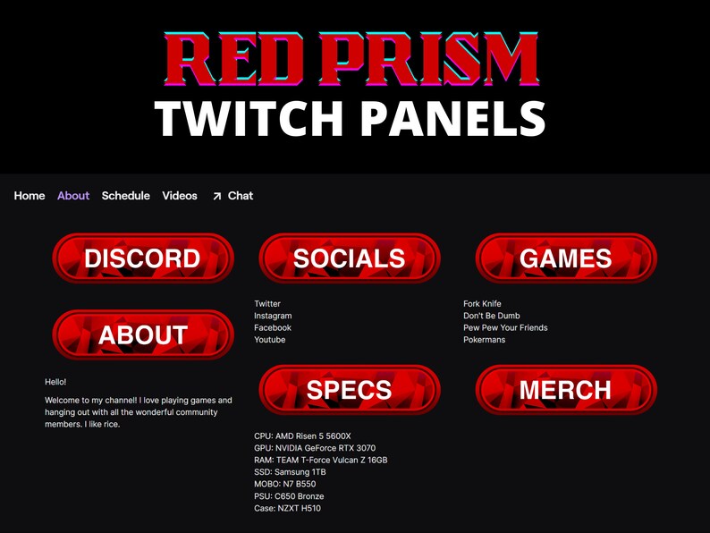 Red Prism Twitch Panels X20 Panels Digital Download - Etsy